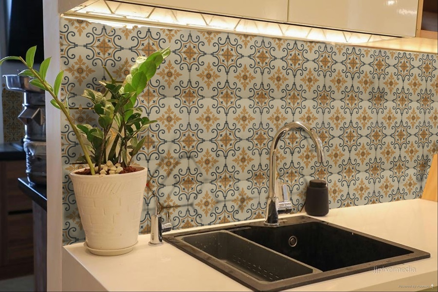 Stylish Kitchen Backsplash with Intricate Patterned Tiles