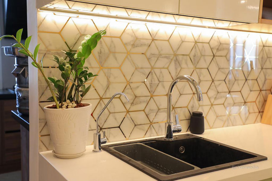 Buy Designer Kitchen Wall Tile White and Gold Online