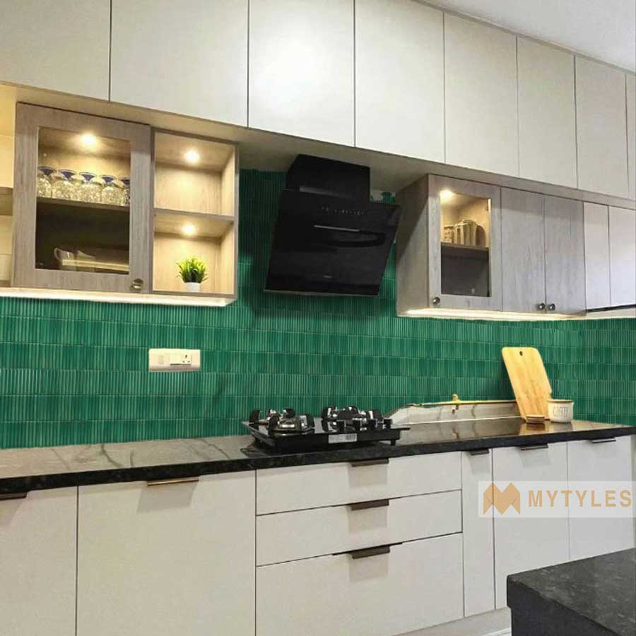 Elegant Green KitKat Ceramic Glossy Kitchen Wall Tiles