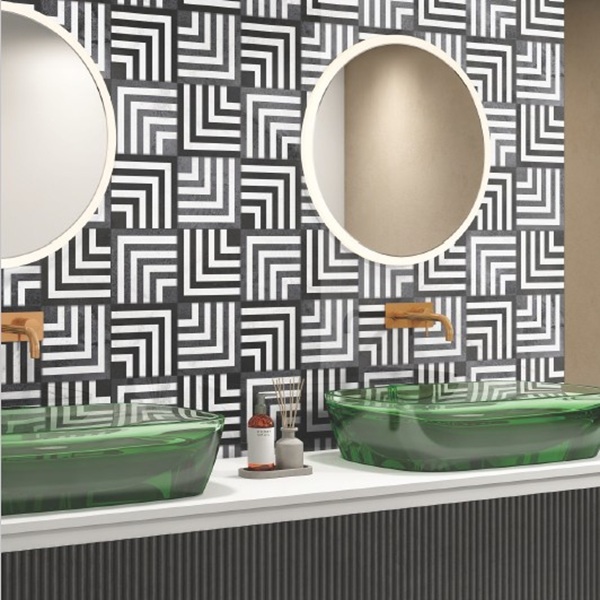 2x4 Feet White and Black Geometric Pattern Vitrified Tile - High Glossy ...