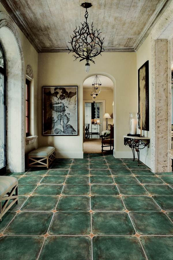 Elegant Green Rustic Matt Octagon Living Room Tiles