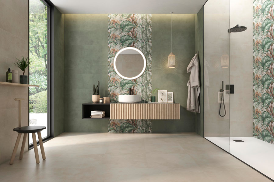 Pastel colors with Tropical concept bathroom tiles
