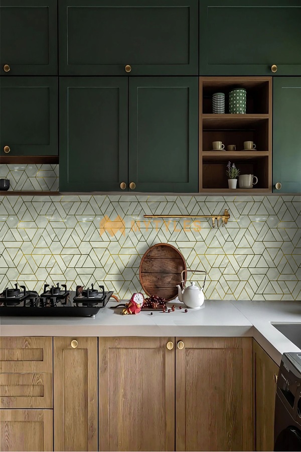 Ceramic White Highlighter High Glossy Kitchen Tile Design Idea