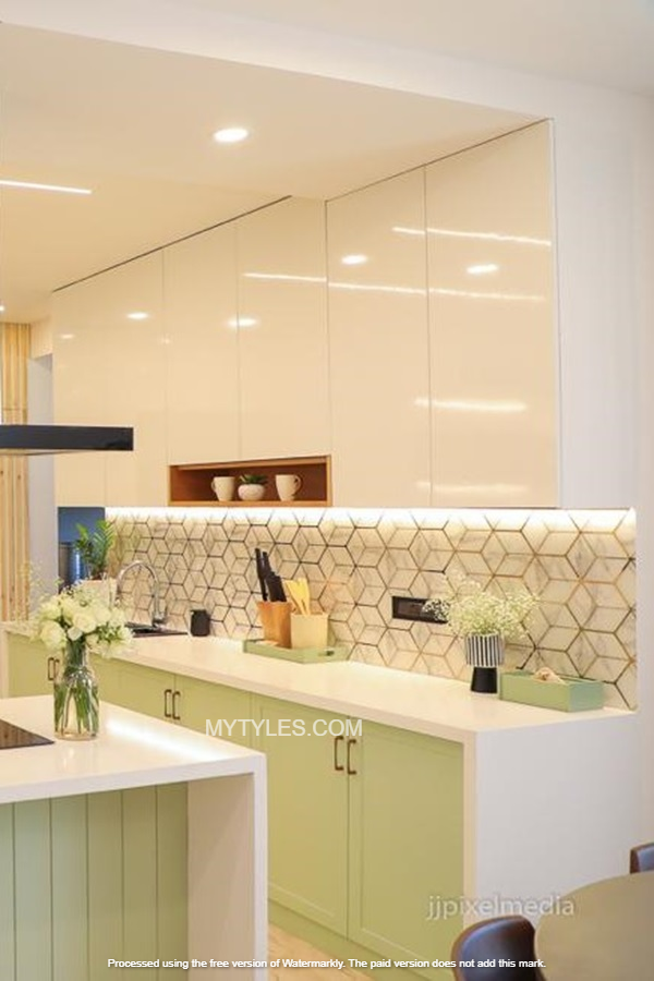 Elegant White and Gold Hexagonal Kitchen Tiles | MYTYLES