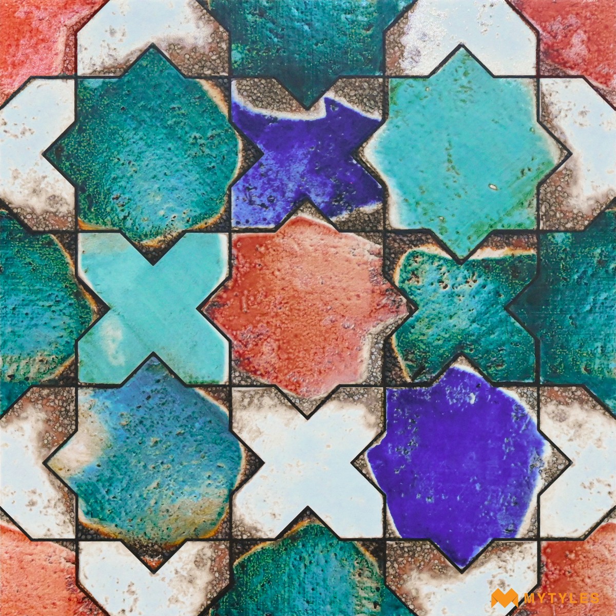 Buy 1x1 ft Multi-Color Moroccan Ceramic Tile Code28474 | MyTyles