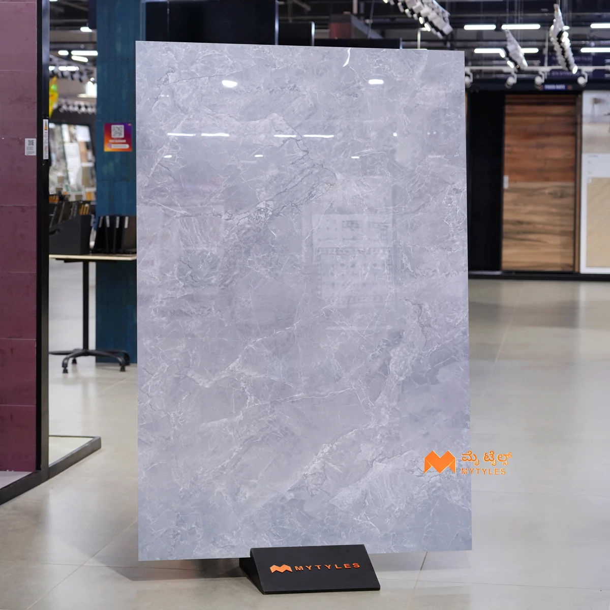 Glacier Grey Marble Look Glossy Vitrified Slab Tile