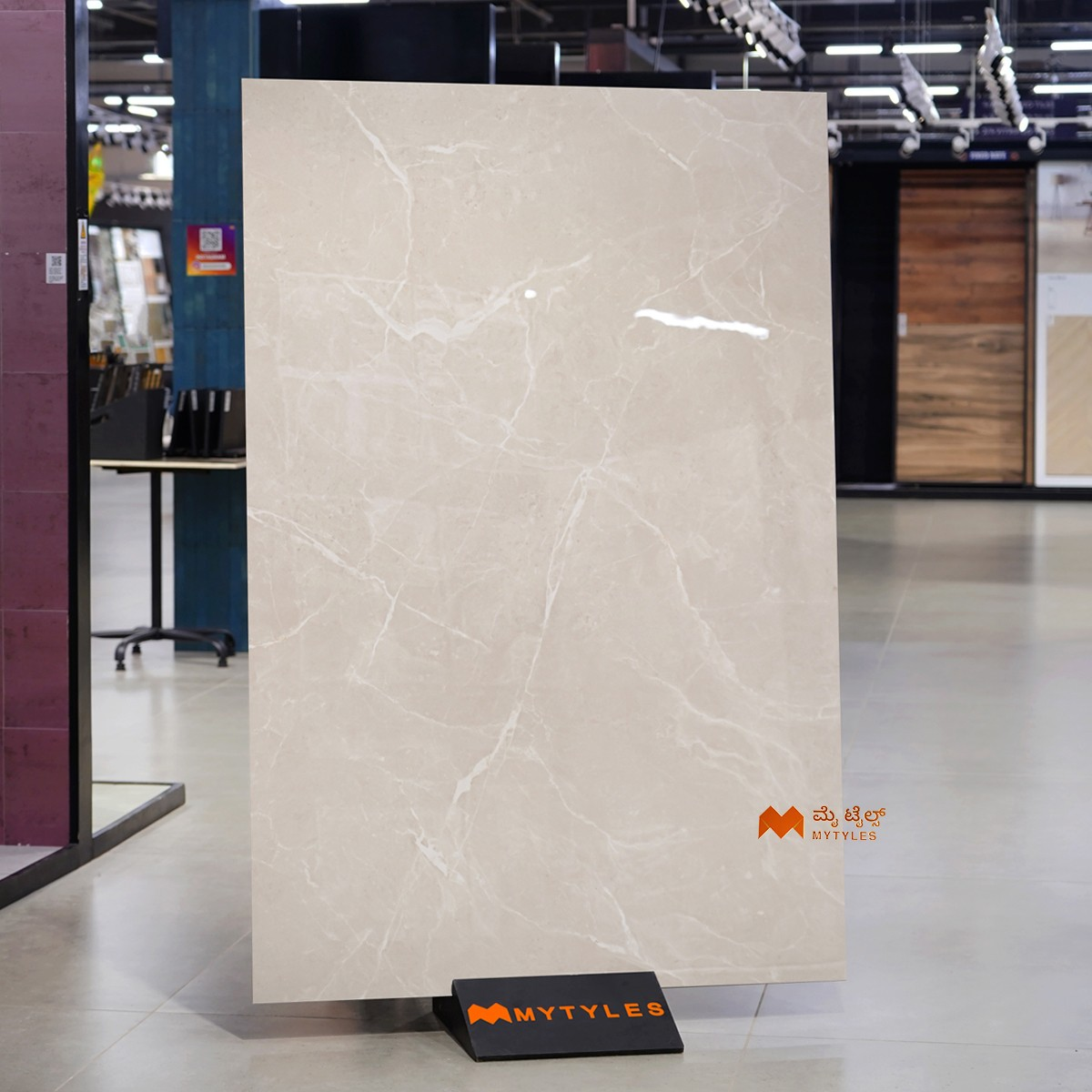 Perlato Beige Marble Look Glossy Vitrified Slab Tile